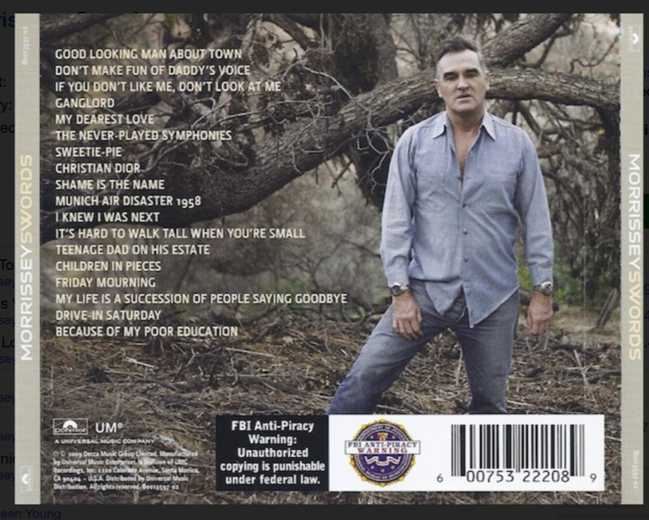 MORRISSEY Swords CD THE SMITHS ALAN WHYTE Chrissie Hynde David Bowie ...