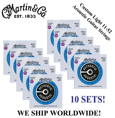 **10 SETS - MARTIN MA175 ACOUSTIC GUITAR STRINGS CUSTOM LIGHT 80/20 ...