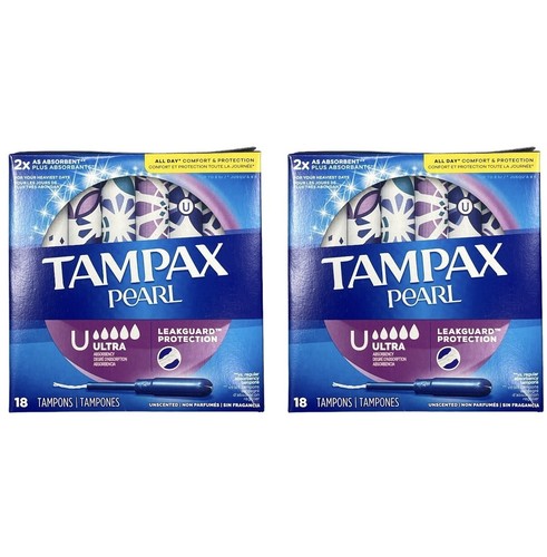 Lot Of 2 Tampax Pearl Tampons Ultra Absorbency, Unscented, 18 Count (36 ...
