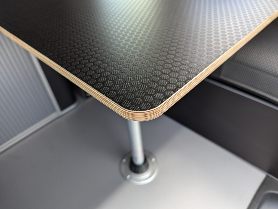 Sequoia Campervan Table Leg System + black hex tabletop ply edge (600mm ...