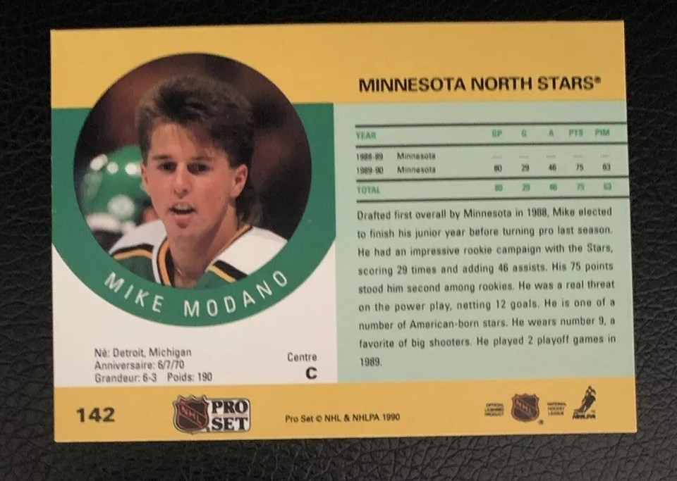 Mike Modano 1990 Pro Set Card #142. NHL. Minnesota North Stars. HOF ...