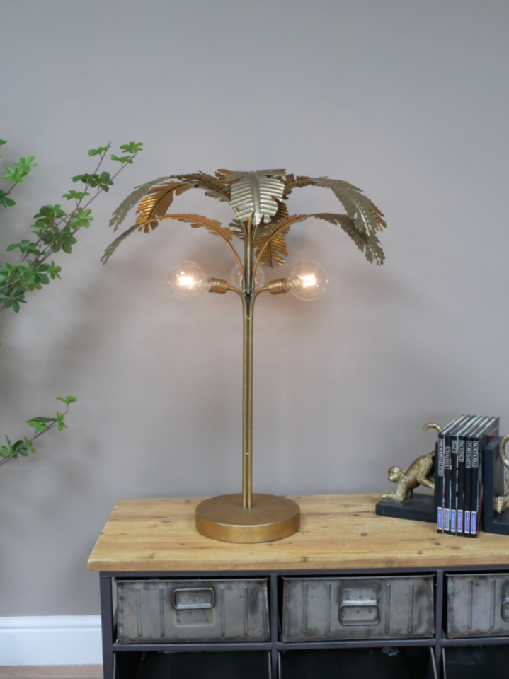 Vintage Style Retro 70s Gold Palm Tree Battery Operated LED Table Lamp ...
