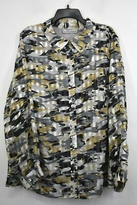 Simonton Says Womens Multicolor Metallic Long Sleeve Square Button Up ...