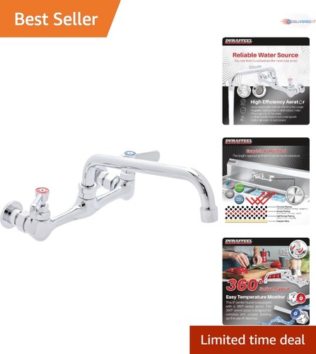 Kitchen Sink Faucet - 8" Center - Dual Lever Handles - Brass & Chrome ...