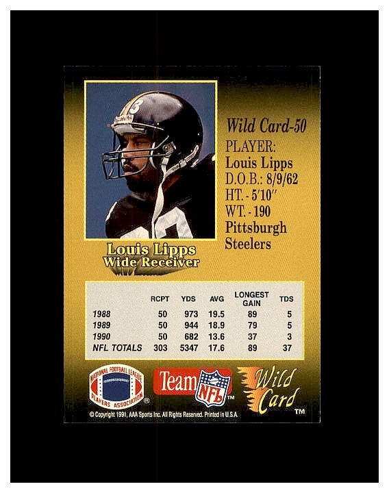 1991 Wild Card 5 Stripe Louis Lipps #50 Pittsburgh Steelers | eBay