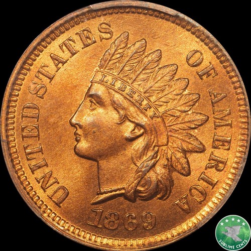 1869/69 1c Indian Head Cent PCGS MS 66 RB CAC *Nearly Full Red* RPD FS ...