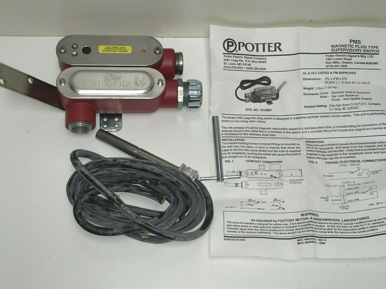 Potter Electrical PMS Plug Magnetic Switch 1010007 .1 Amp @ 120 DC for ...