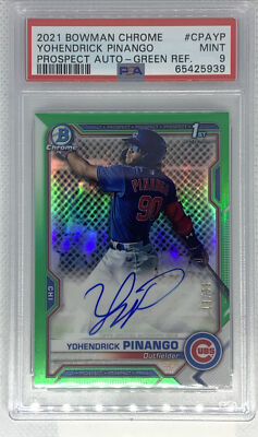 2021 BOWMAN CHROME YOHENDRICK PINANGO PROSPECT AUTO GREEN REF. PSA MINT ...