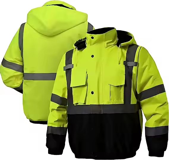 Hi-Vi Insulated Waterproof Reflective Safety Jacket w/ Detachable Hood ...
