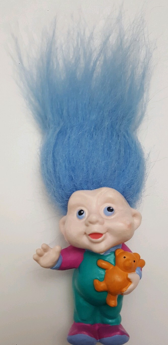 Applause Magic Troll Baby with Teddy Bear 3in Blue Hair Small Doll Vtg ...