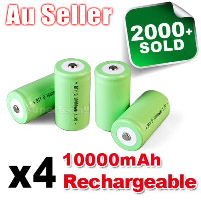 4x 10000mah D Size NI-MH Rechargeable Cell Battery 10000-mah NIMH ...