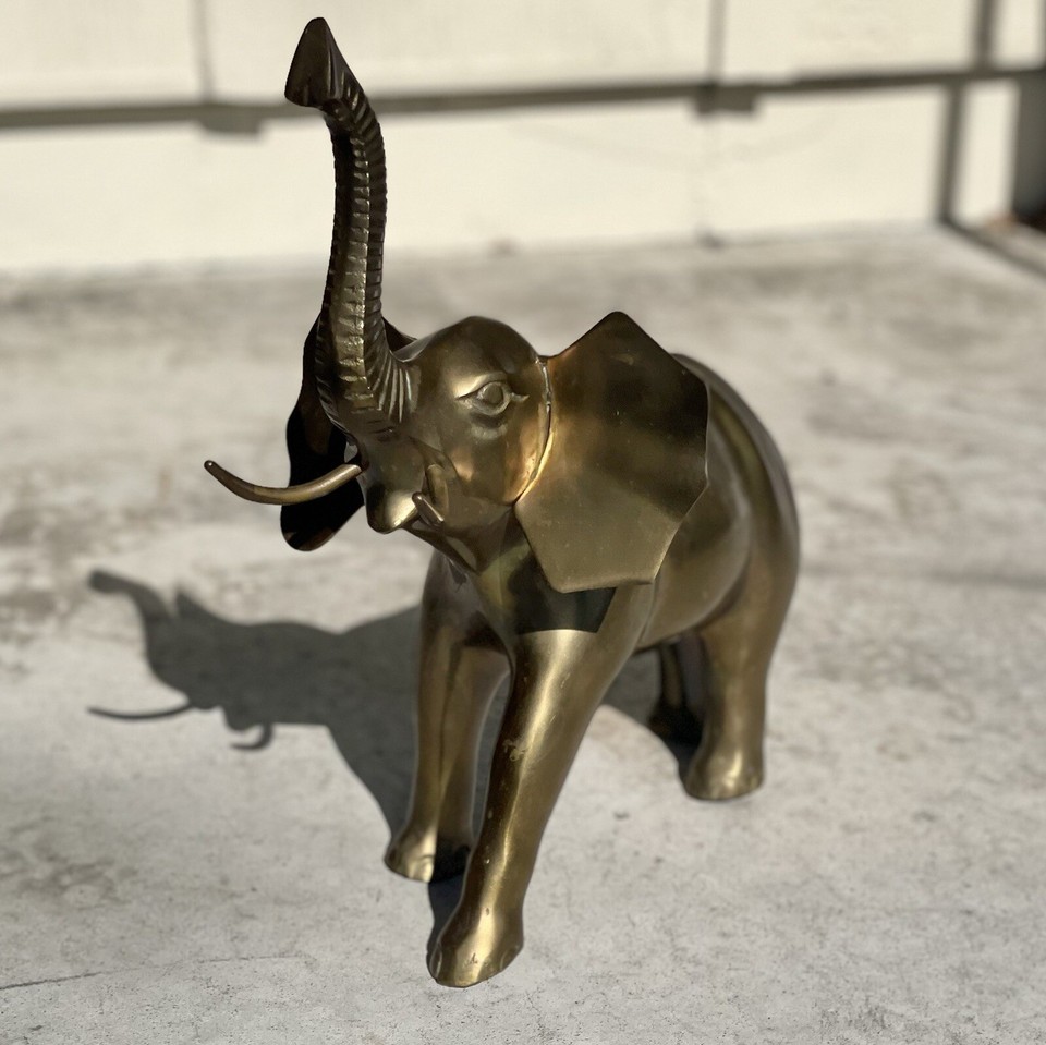 Vintage Brass Elephant Large Heavy Figurine Statue 13" | eBay