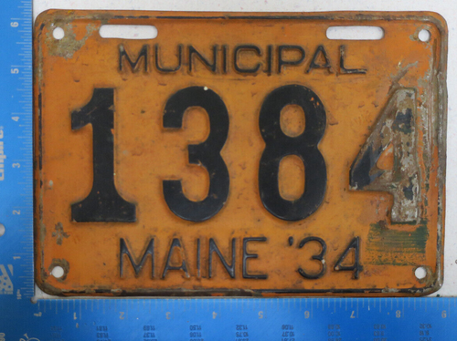 Maine LIcense Plate Tag Me Municipal MUN 1934 #1384 | eBay
