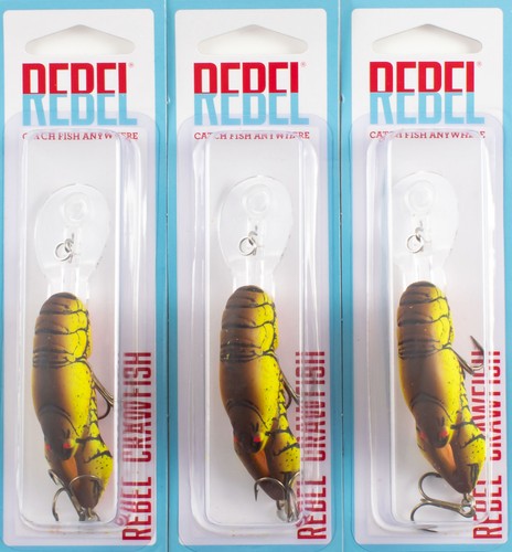 (LOT OF 3) REBEL DEEP WEE CRAW CRANKBAIT 3/8OZ D7667 CHARTREUSE BROWN ...