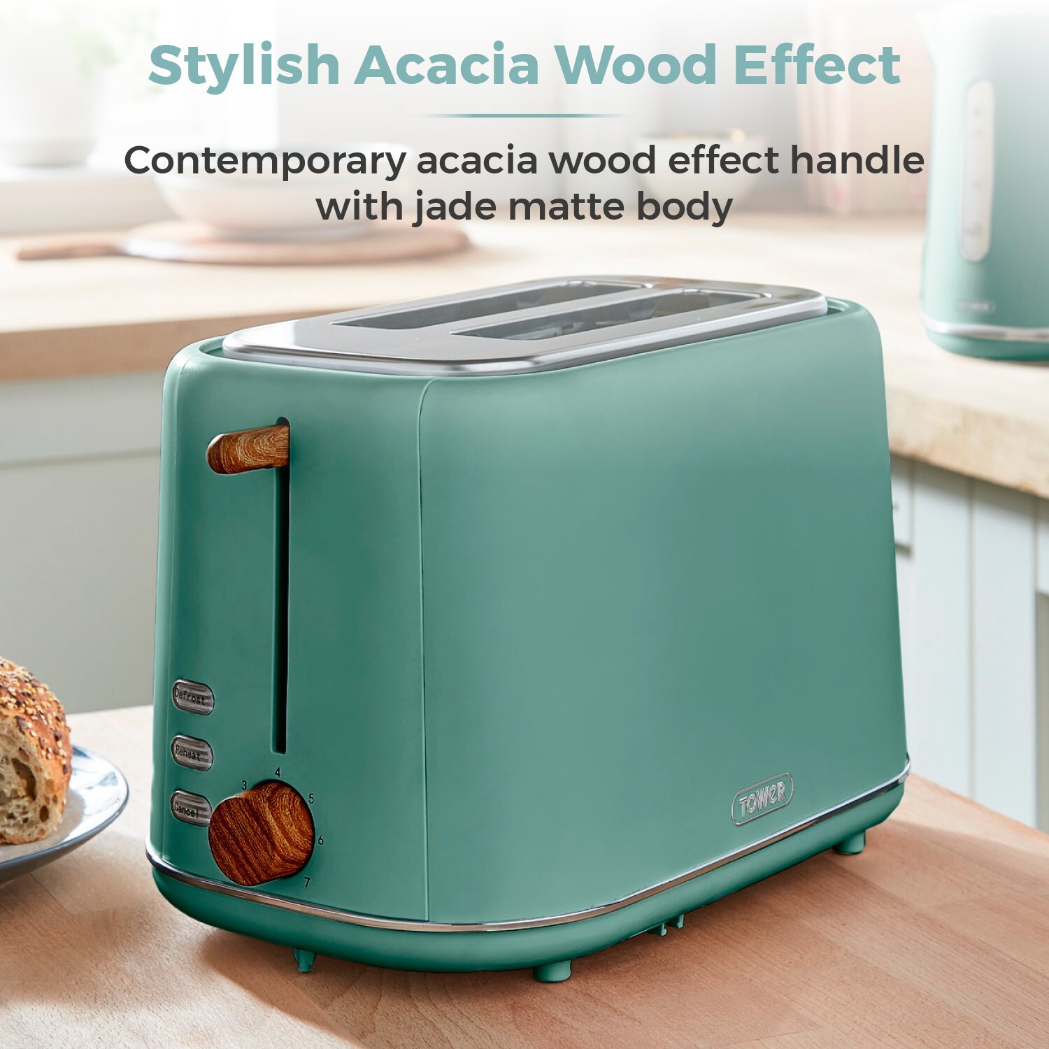 TOWER T20027JDE Scandi 2 Slice Toaster, Centering Function, 800W, Jade ...