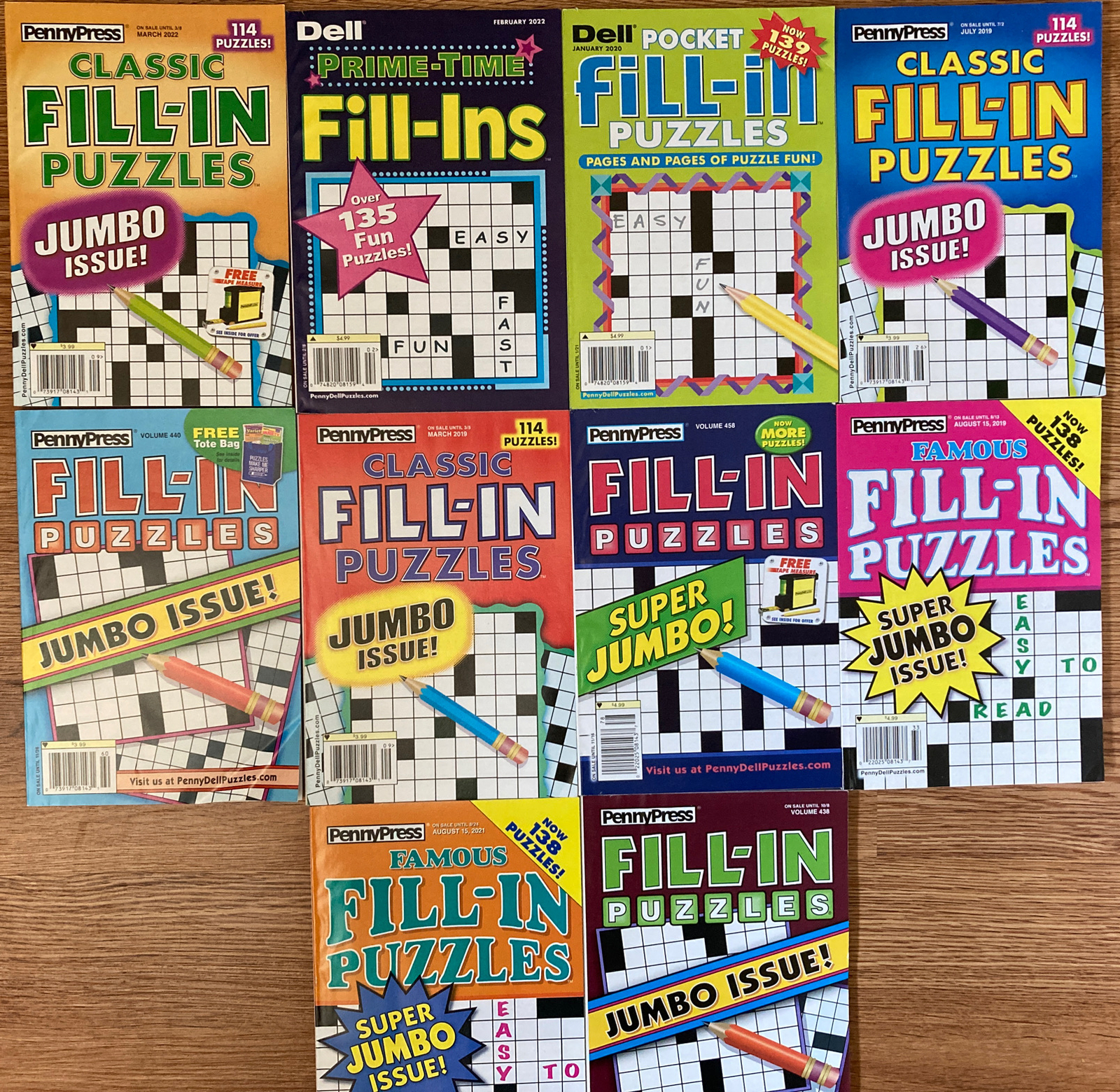 Lot of 10 Dell Penny Press Fill-In Puzzle Books Jumbo Classic Famous ...