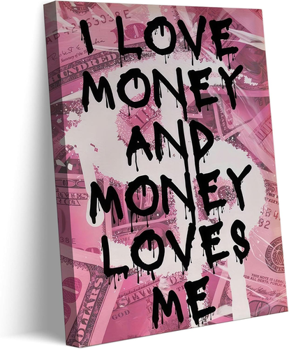 Money Quote Canvas Wall Art Pink Funky Preppy Money Motivational Wall ...