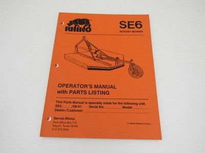 Rhino SE6 Rotary Mower Operator's Manual with Parts Listing | eBay