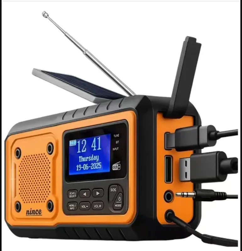 Portable DAB FM BT Dynamo Wind Up Solar USB Hand Crank Radio Torch ...