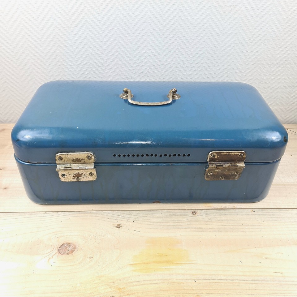 Enamel BREAD BOX DUTCH Enamelware BreadBox Large Blue Boite a pain ...