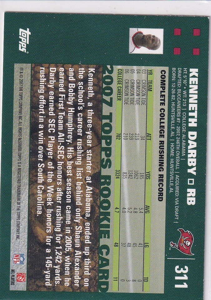 2007 Topps #311 Kenneth Darby NM | eBay