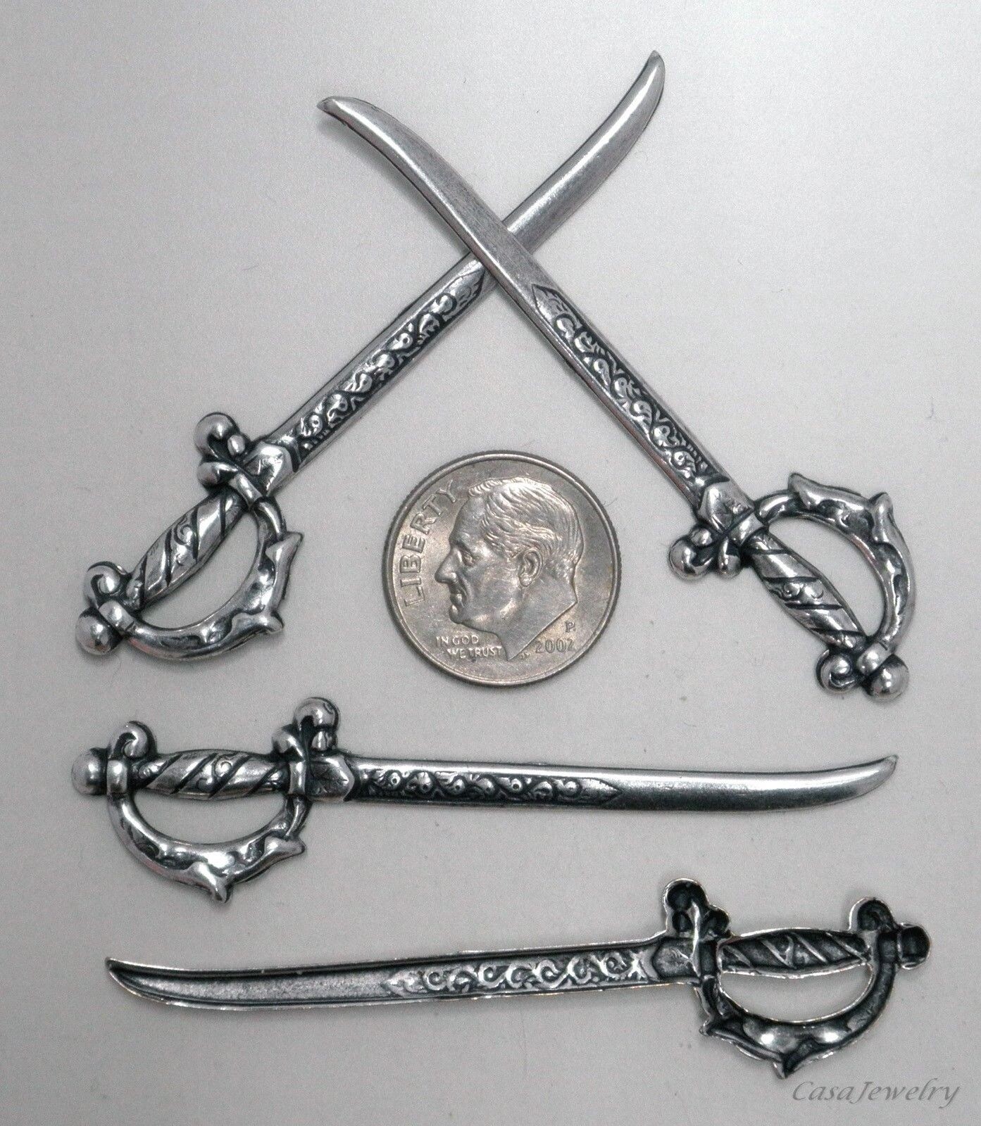 #3451 LARGE ANTIQUED STERLING SILVER PLATED DECORATIVE SABER/SWORD - 4 ...