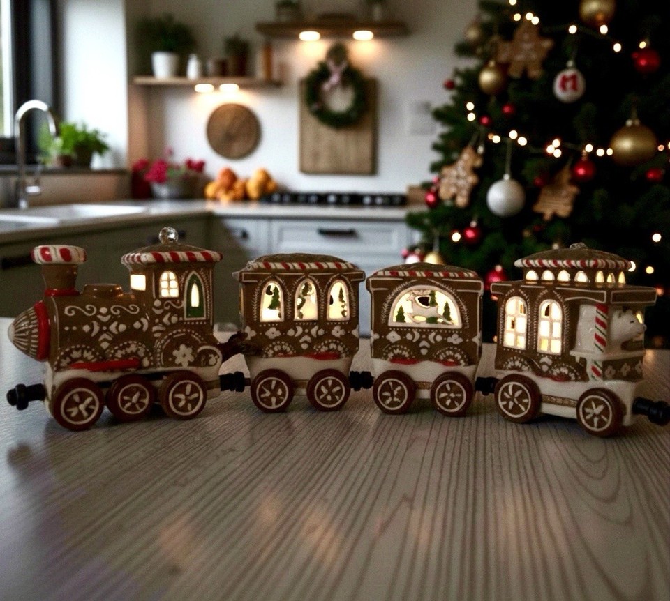 Blue Sky Christmas WOODLAND GINGERBREAD TRAIN Candle House NIB Auth ...