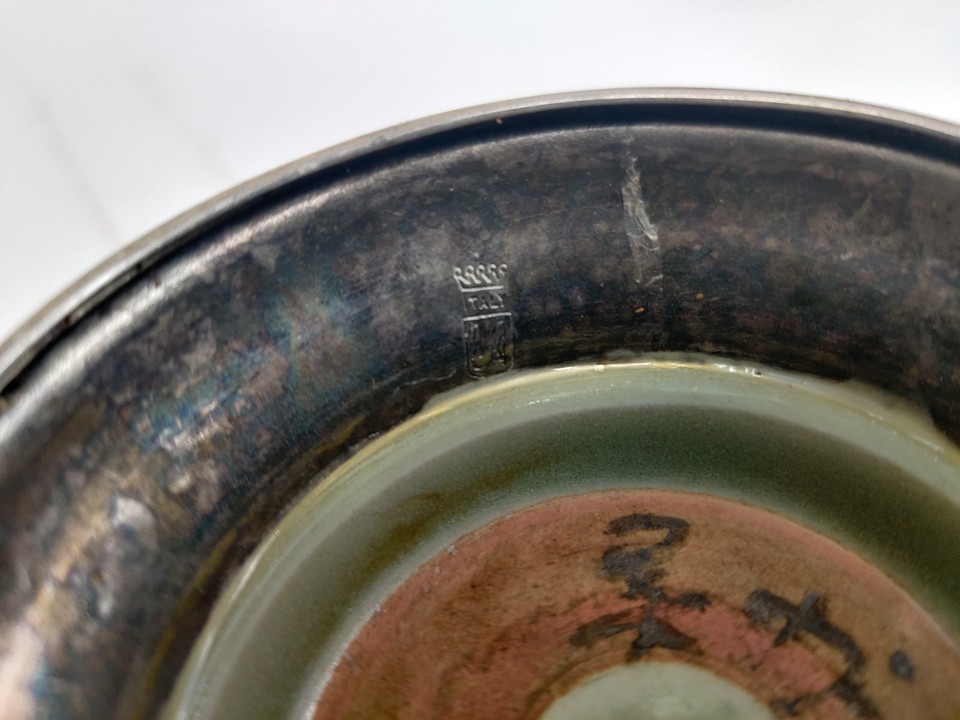 Japanese Celadon Bowl with Silver Stand | eBay