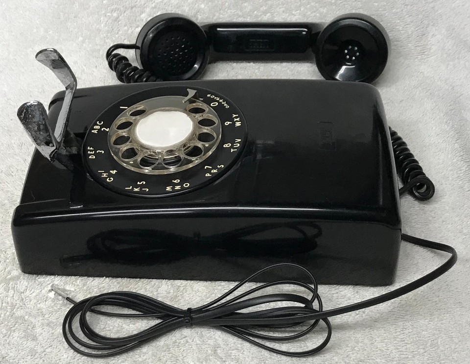 Vintage 1970s ITT Model 554 (2-73) Series BLACK Rotary Dial Wall Mount ...