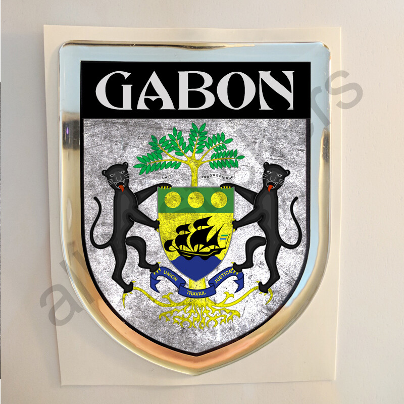 Gabon Sticker Coat of Arms Resin Domed Stickers Flag Grunge Adhesive 3D ...