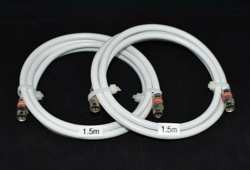 2x 1.5m RG6 Coax White Quad Shield F-Type Cable Digital TV Foxtel Optus ...