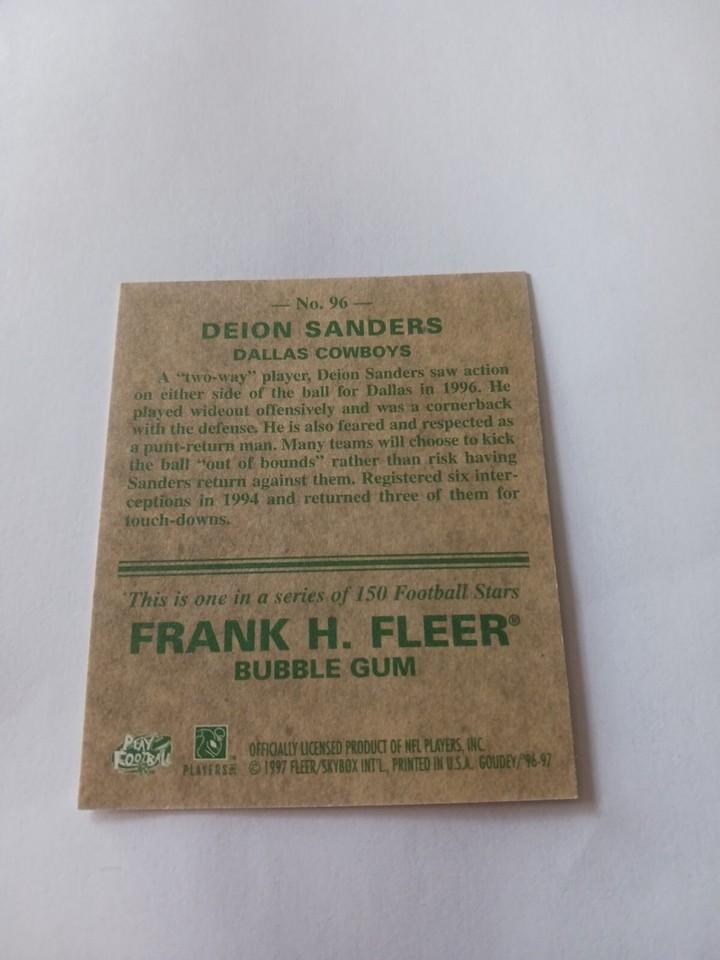 1997 Goudey Deion Sanders Frank H. Fleer Bubble Gum #96 Mint Dallas ...