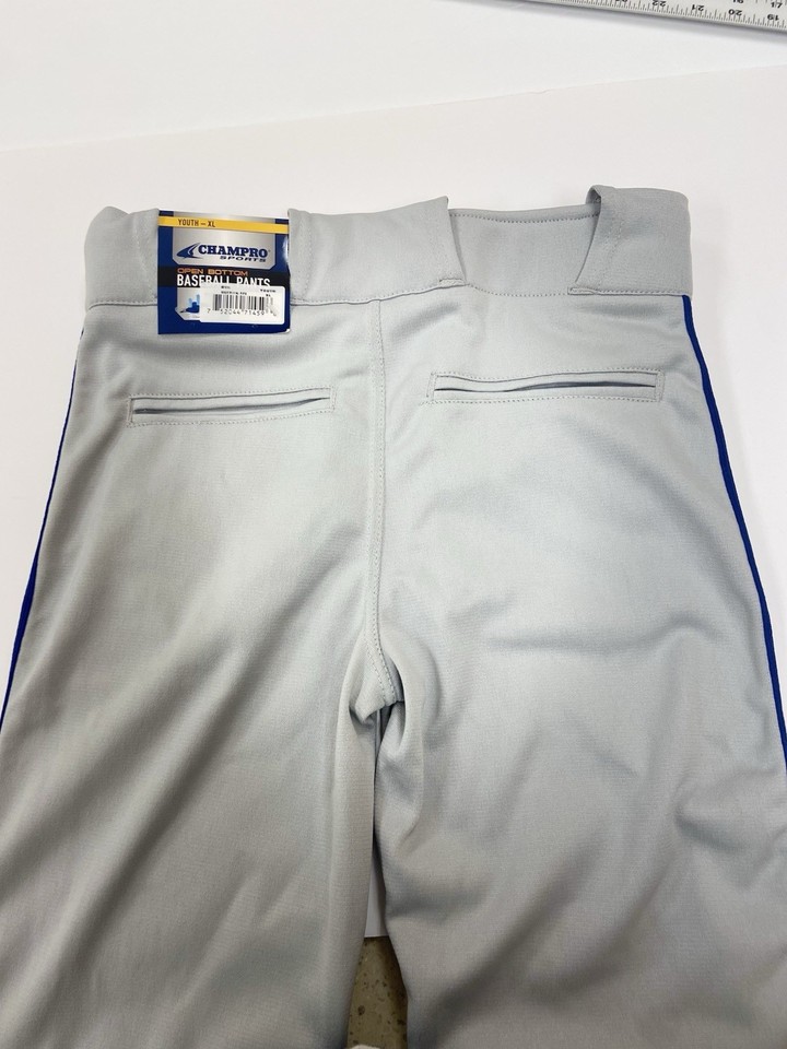 NWT- Champro Youth XL Baseball Pants Light Gray w/ Royal Blue Side Seam ...