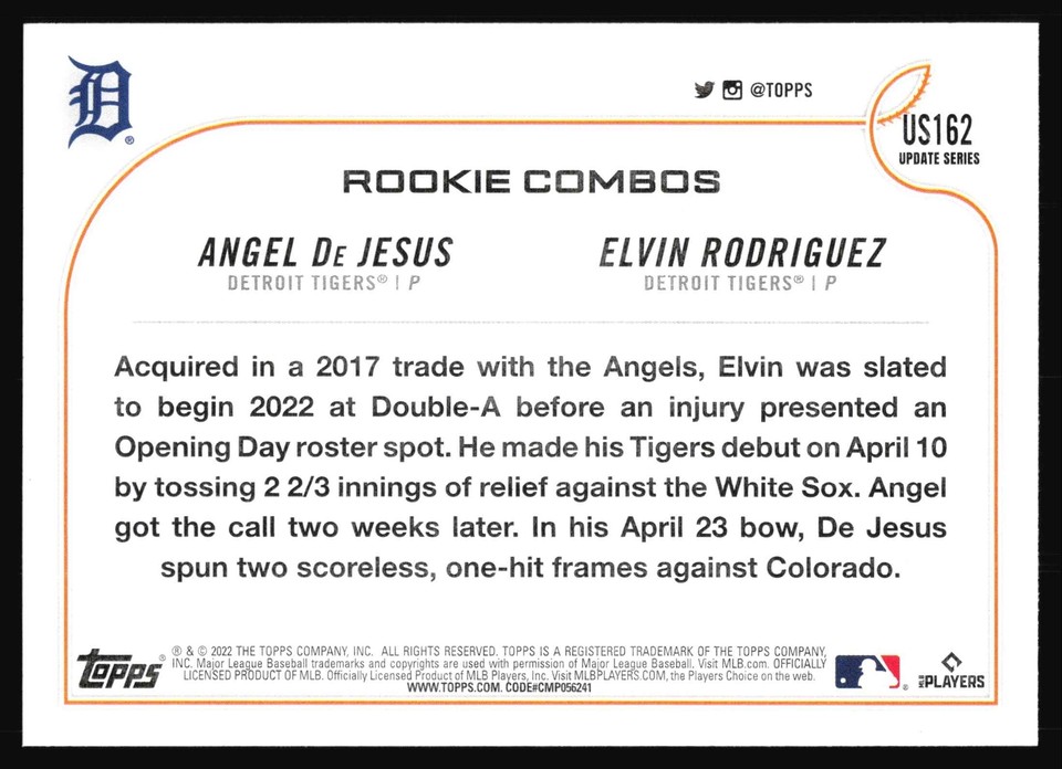2022 Topps Update Angel DeJesus/Elvin Rodriguez Rookie Combos RC #US162 ...