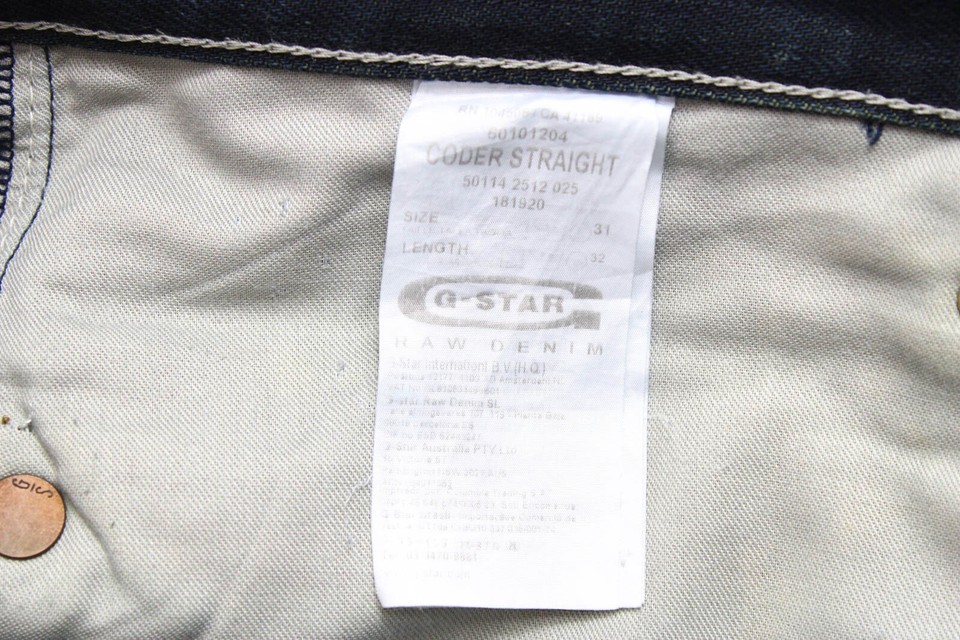 G-STAR Coder Straight Jeans Men's W31/L32 Button Fly Faded Denim Dark ...