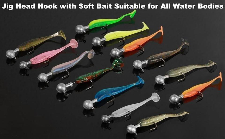 58pc Lure Drop Shot Set Jig Lead Head Hook Soft Worm Tail Pike Perch S ...