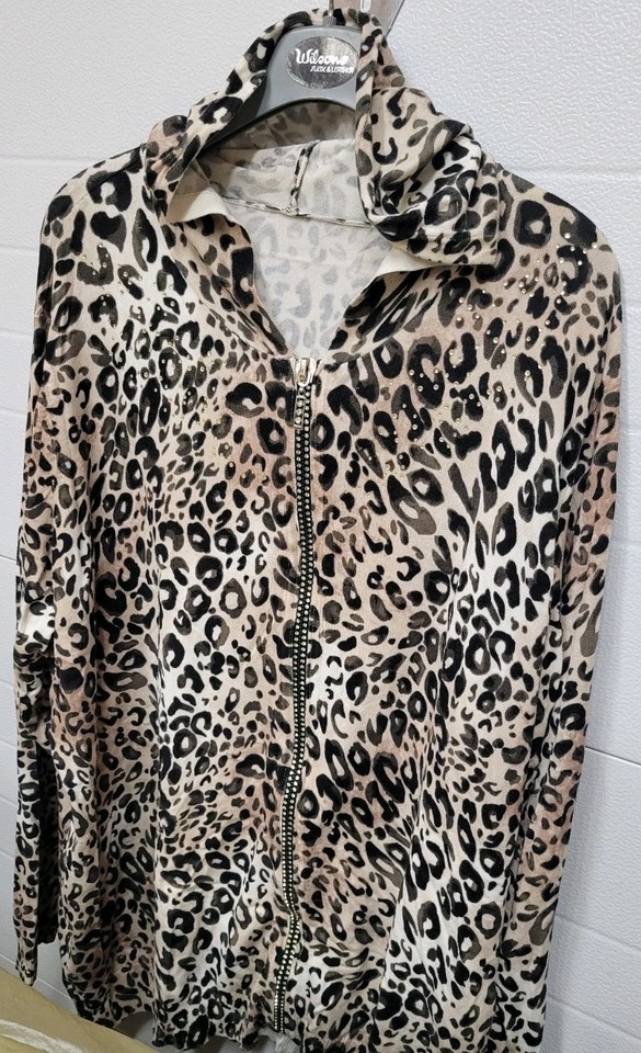 Quacker Factory Womens Caridgan Hoodie Sweater 3X Cheetah Leopard ...