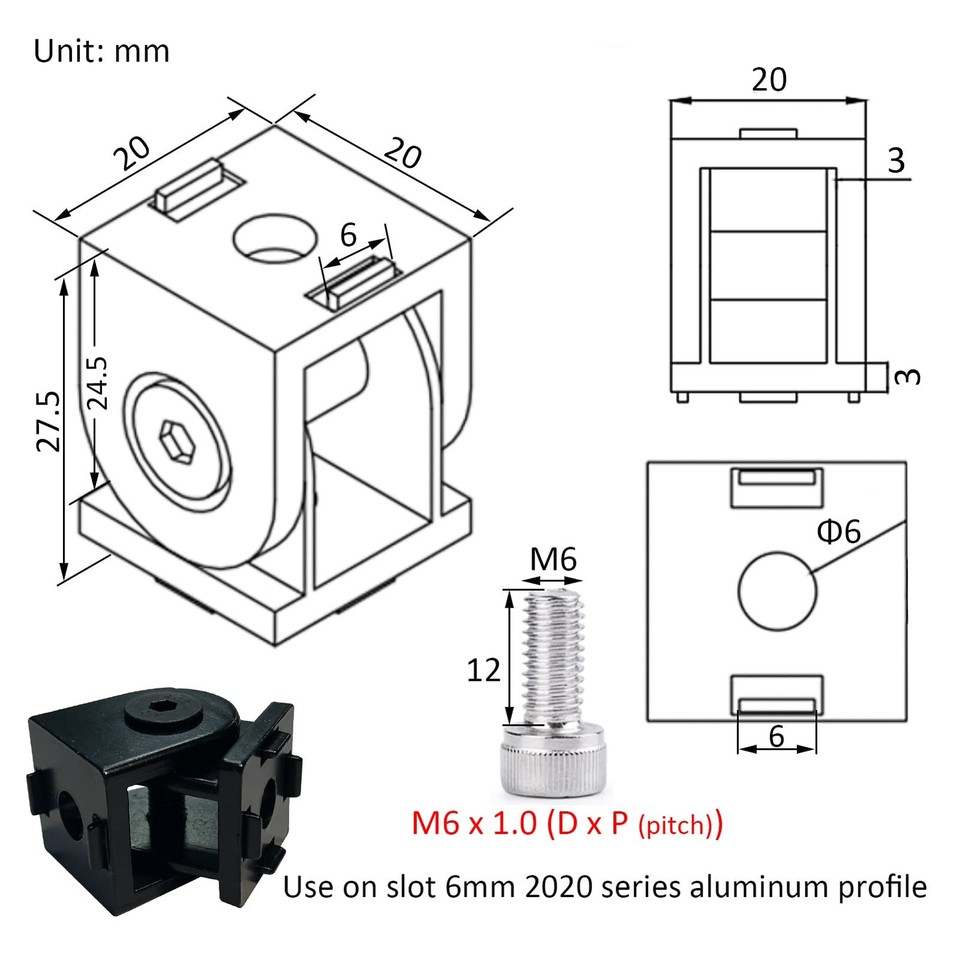 4 Sets Black 2020 Aluminum Extrusion Pivot Hinge for V-Slot T-Slot ...