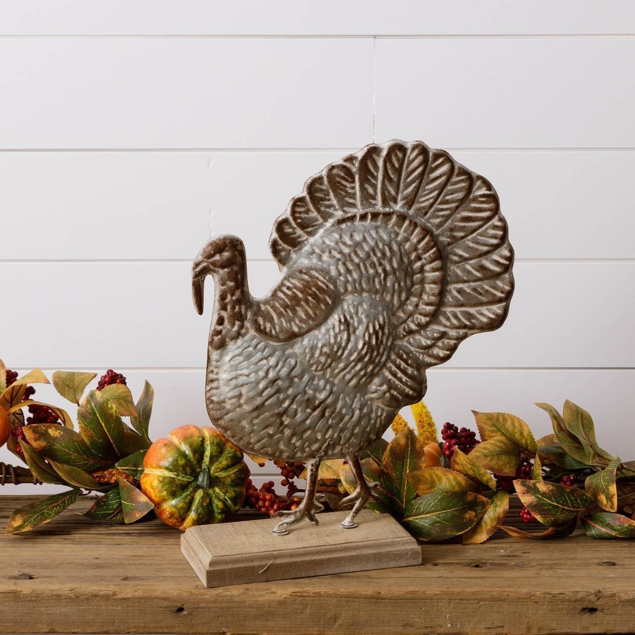 New Primitive Farmhouse Rustic LARGE METAL TURKEY FIGURE Standing 15 ...