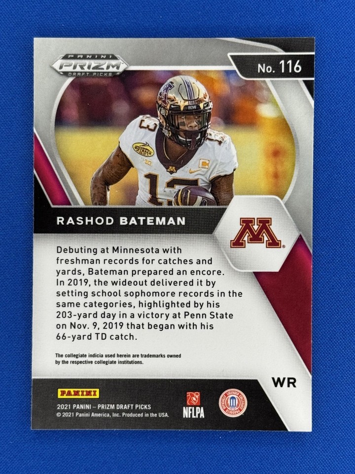 2021 Prizm Draft Picks #116 Rashod Bateman Rookie RC Minnesota | eBay