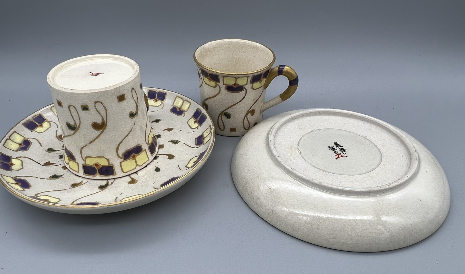 Antique Pair Of Satsuma Pottery Cups And Saucers Keida Masataro Japan ...