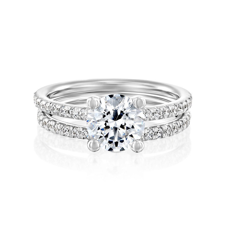 1 1/4 CT Round Diamond Engagement Ring Set D/SI2 18K White Gold Wedding ...