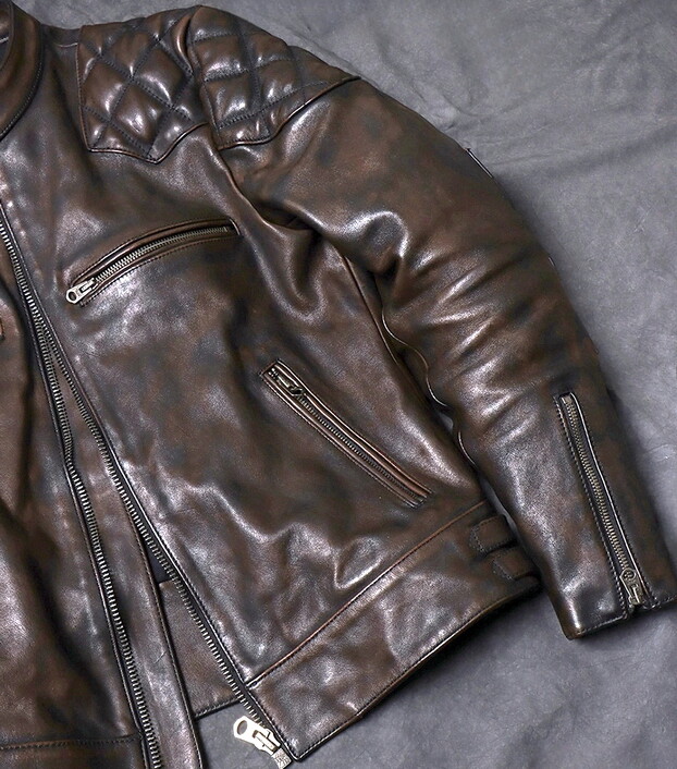 Mens Vintage Style Tea Core Horsehide Leather Distressed Biker ...