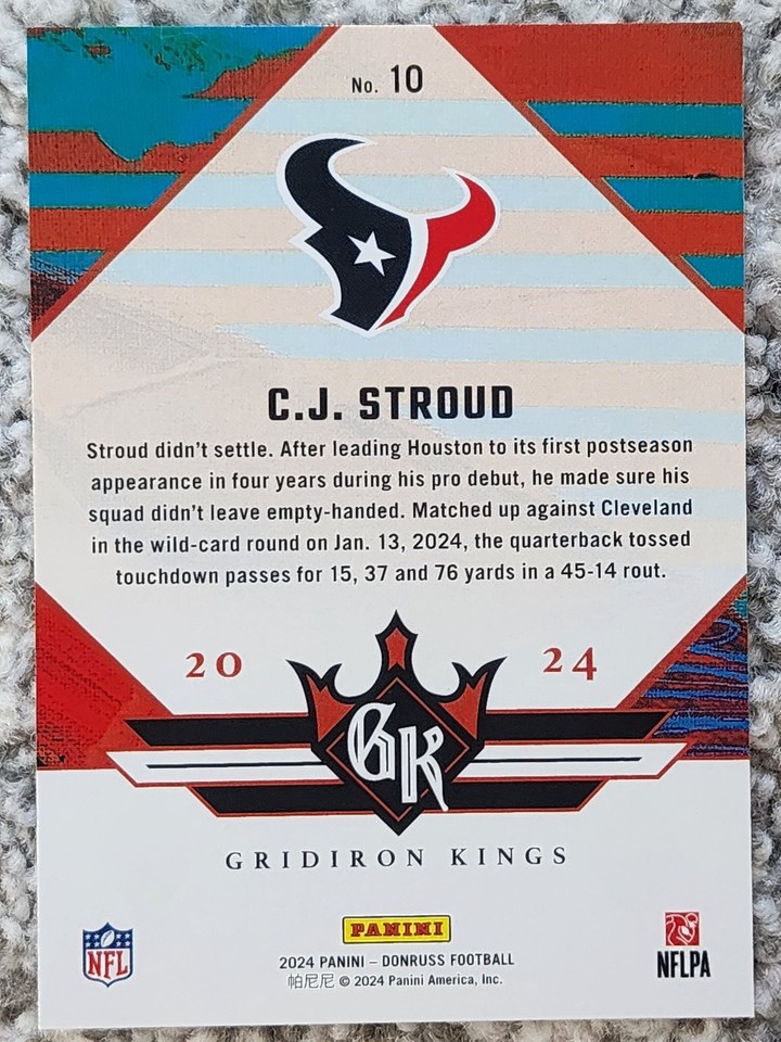 2024 Panini Donruss: Gridiron Kings | C. J. Stroud | #10 | Houston ...
