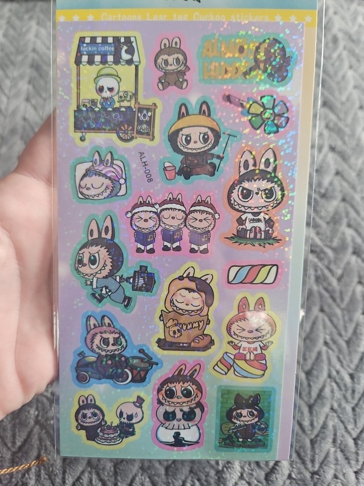 Labubu Monster Sticker Lot NEW SEALED Glitter ALL UNIQUE .5"-2" 10 ...