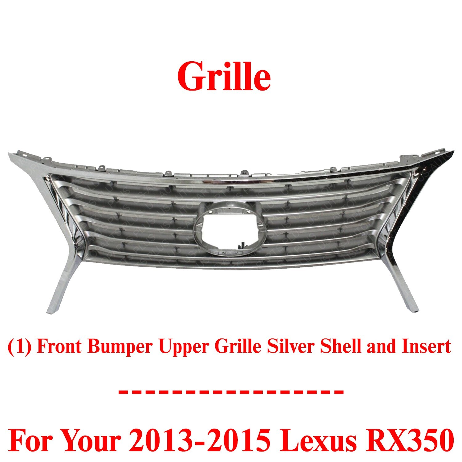 Front Bumper Upper Grille Silver Shell and Insert For 2013-2015 Lexus ...