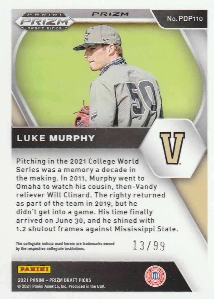 LUKE MURPHY 2021 PANINI PRIZM DRAFT PICKS TIGER STRIPES PARALLEL 13/99 ...