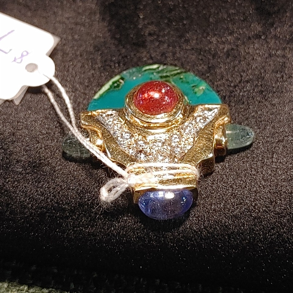 18k Gold Pave Diamond Ruby Amethyst Malachite Tourmaline Pendant | eBay