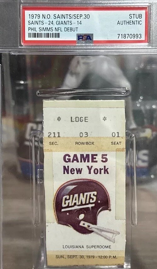 NFL DEBUT Super Bowl MVP Phil Simms Ticket Stub NY New York Giants 9/30 ...