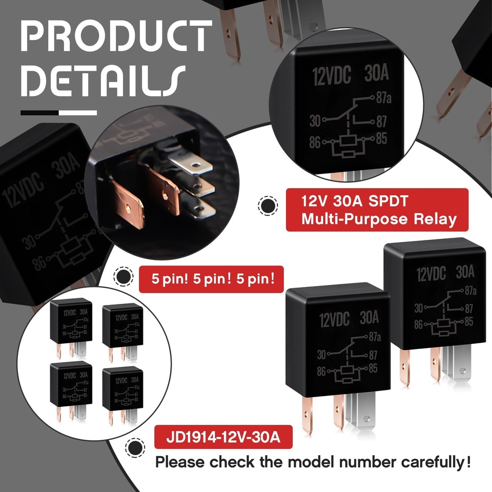 4 Pieces 5 Pin 12V 30A Relay Multi Purpose Automotive Relay Car Heavy ...